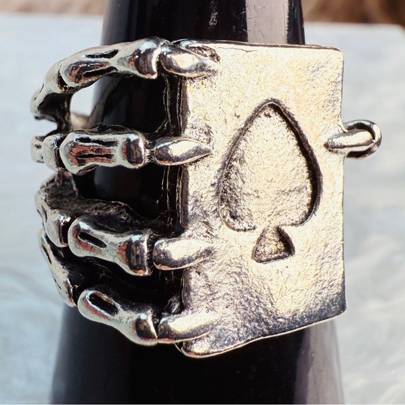 Jewelry | Silvertone Bone Hand Spade Card Size 8 Costume Ring | Poshmark